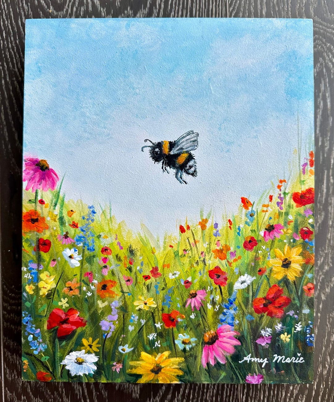Bumble Bee Acrylic Painting on Wood Panel: Floral Meadow Art - Etsy