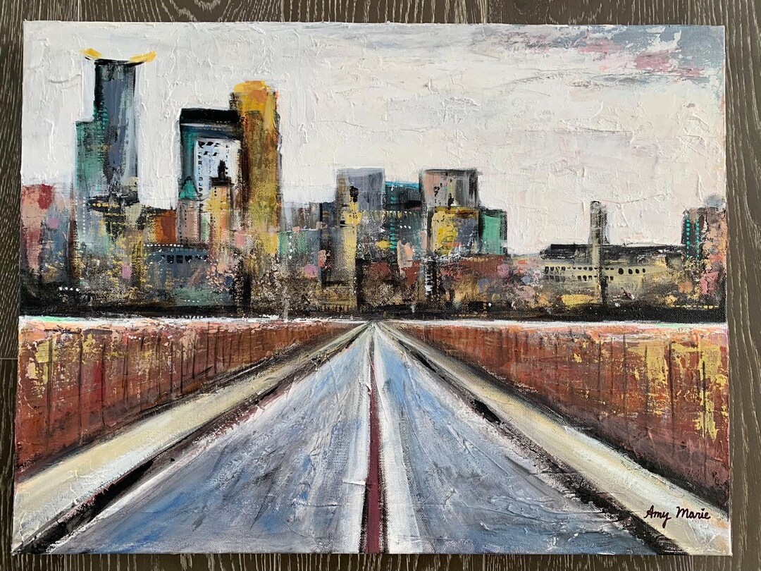 Stone Arch Bridge Painting: Minneapolis Skyline Art With Gold Accents ...