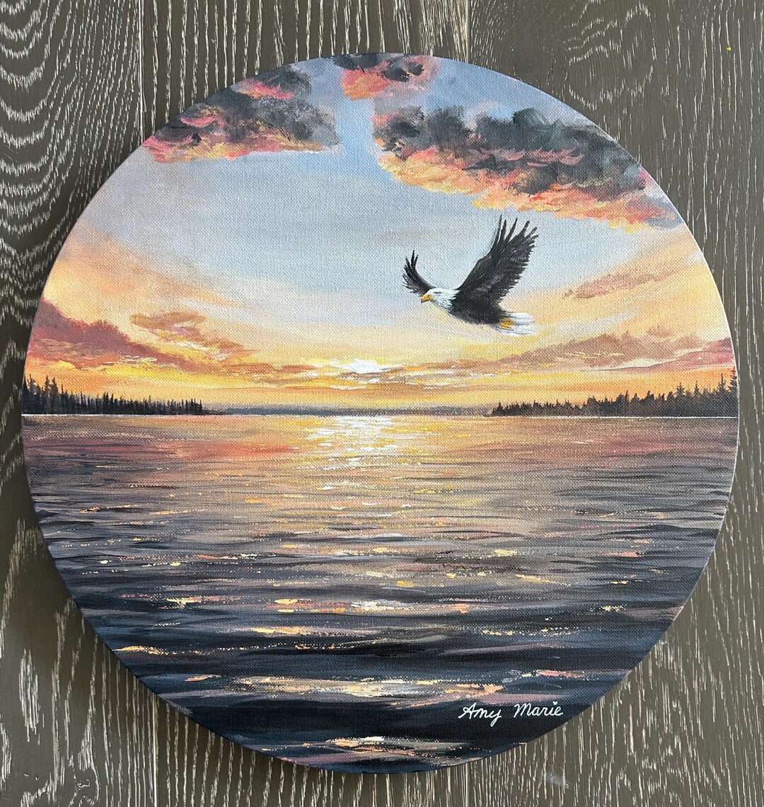 State of the Art Majestic Eagle Original Round Canvas Painting by Amy ...