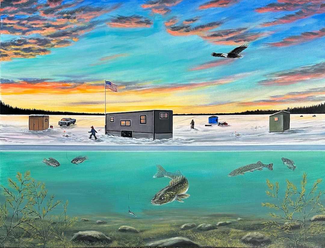 State of the Art Icebound Harmony Painting. Minnesota Ice Fishing Art ...