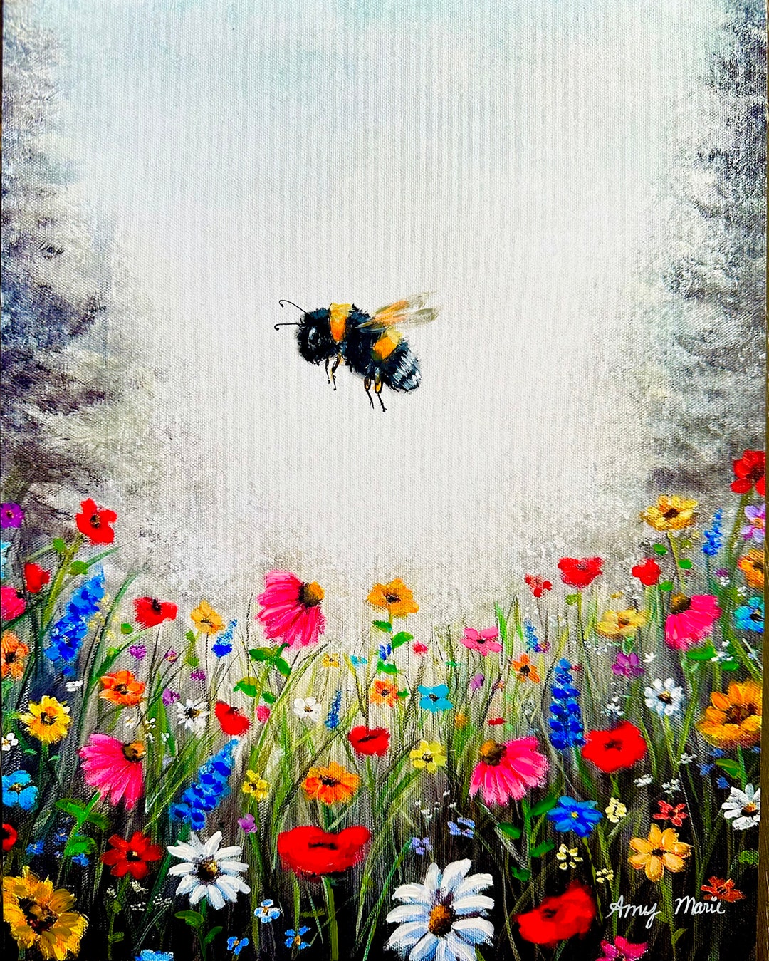 Bumblebee Floral Canvas Print. Painting by Amy Marie Art. Multiple ...