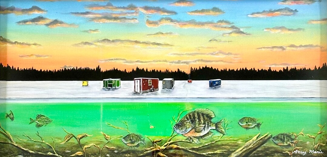 Ice Fishing Painting Canvas Print. State of the Art Blue Gills by Amy ...