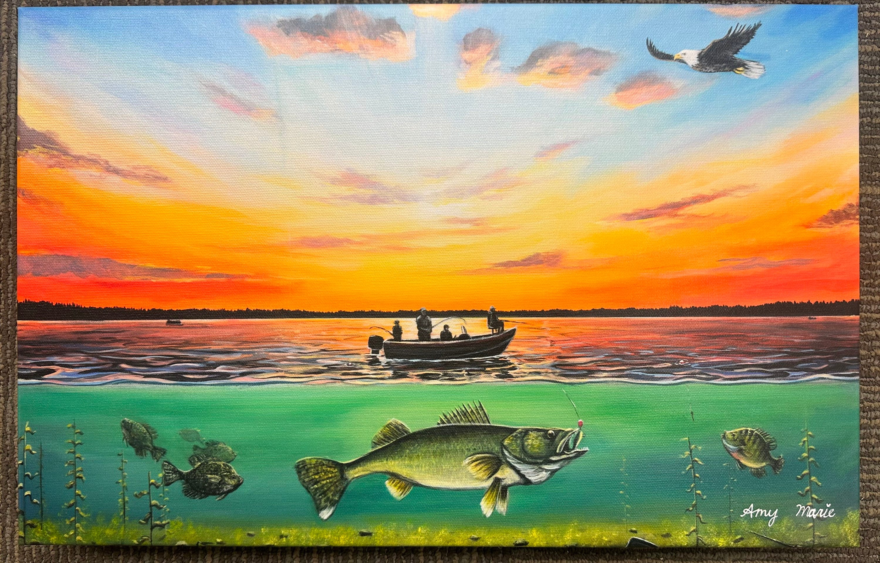 Fishing Sunset Painting
