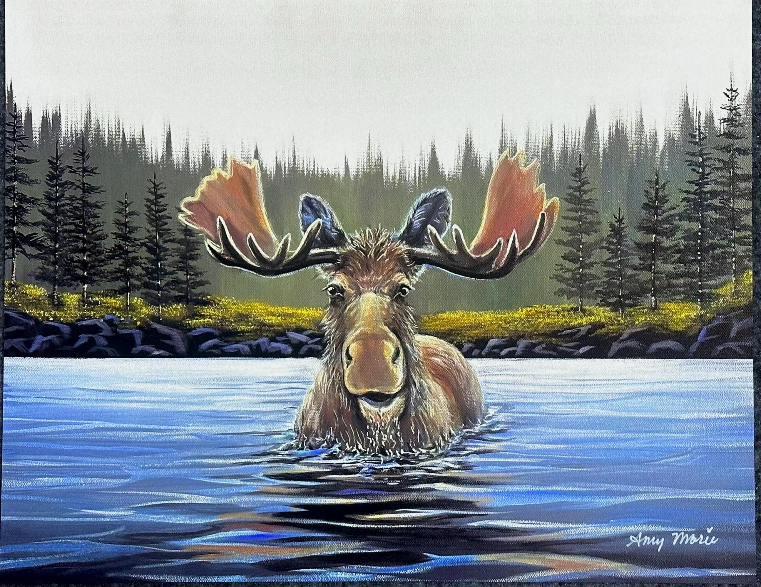 Northwoods Matt the Moose Canvas Print. Painting by Amy Marie Kulseth ...