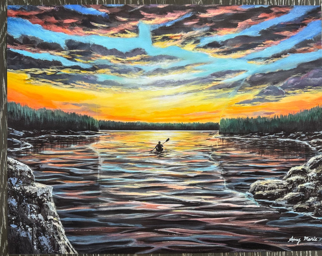 State of the Art Sunset Paddle Canvas Print. Painting by Amy Marie Kulseth. Multiple Sizes ...