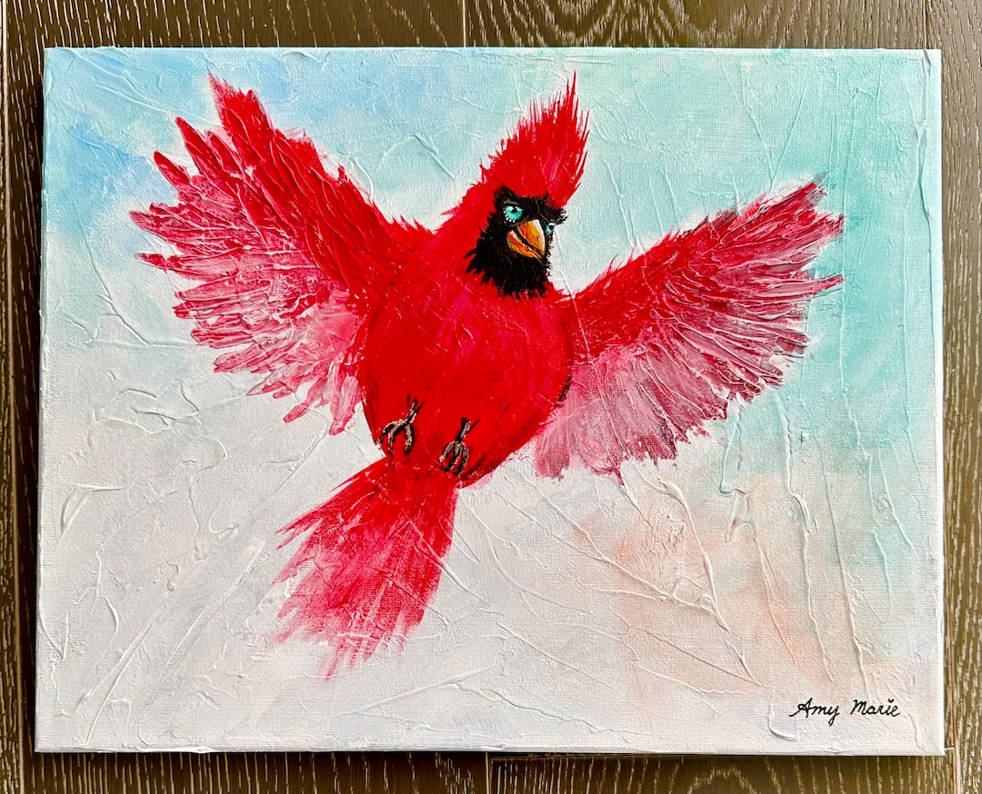 Original Red Cardinal Painting. flying High by Amy Marie Kulseth. 14 X ...