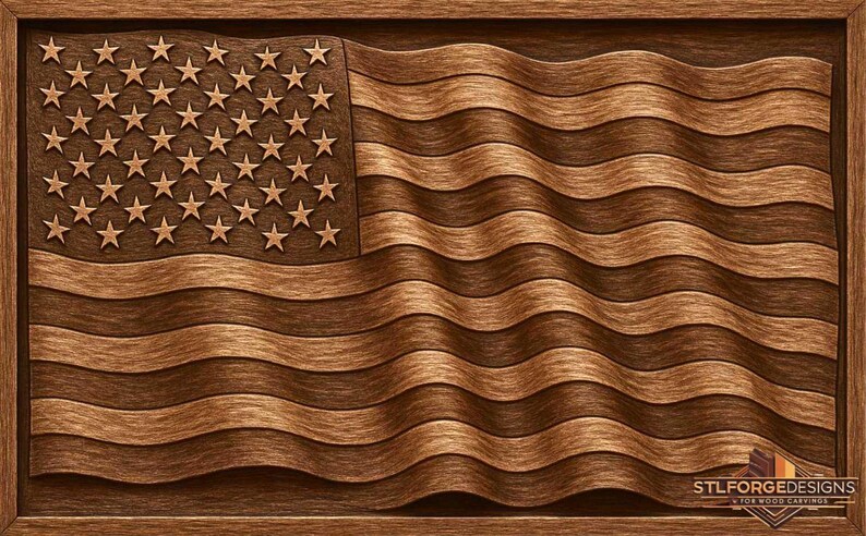 Waving American Flag STL File: 3D Relief for CNC Router & Laser ...
