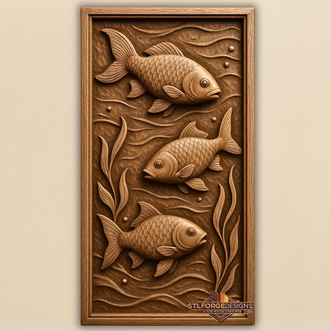 Koi Fish 3D Relief Panel STL File: CNC Router & Laser Carving - Etsy Canada