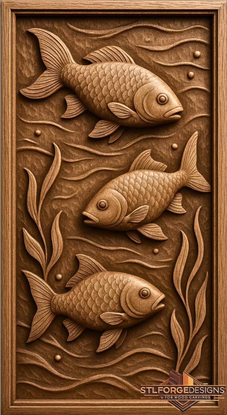 Koi Fish 3D Relief Panel STL File: CNC Router & Laser Carving - Etsy Canada