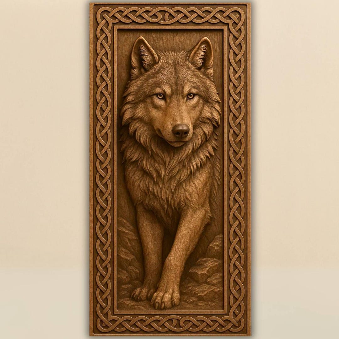Wolf STL File for CNC | 3D Relief Wildlife Panel | Wood Carving & Laser ...