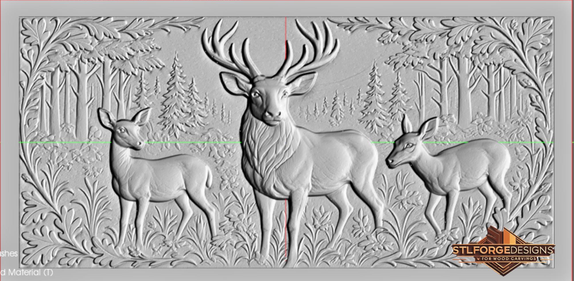 Deer Family STL File – Stag & Wildlife Forest 3D Relief Model | CNC ...
