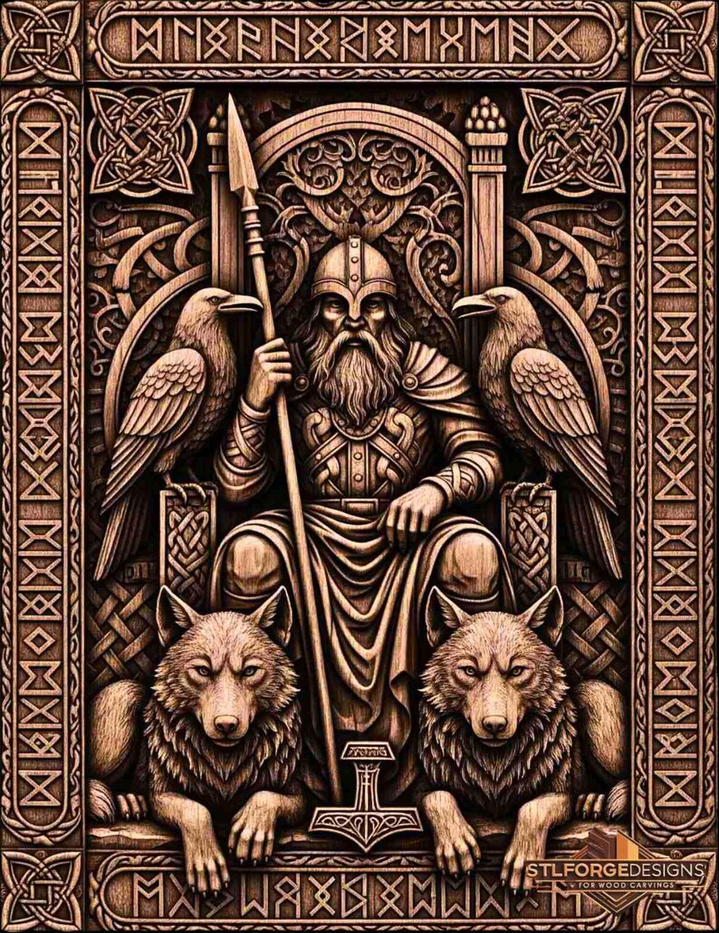 Odin Throne STL File | Norse God Relief for CNC | Viking Wall Panel ...