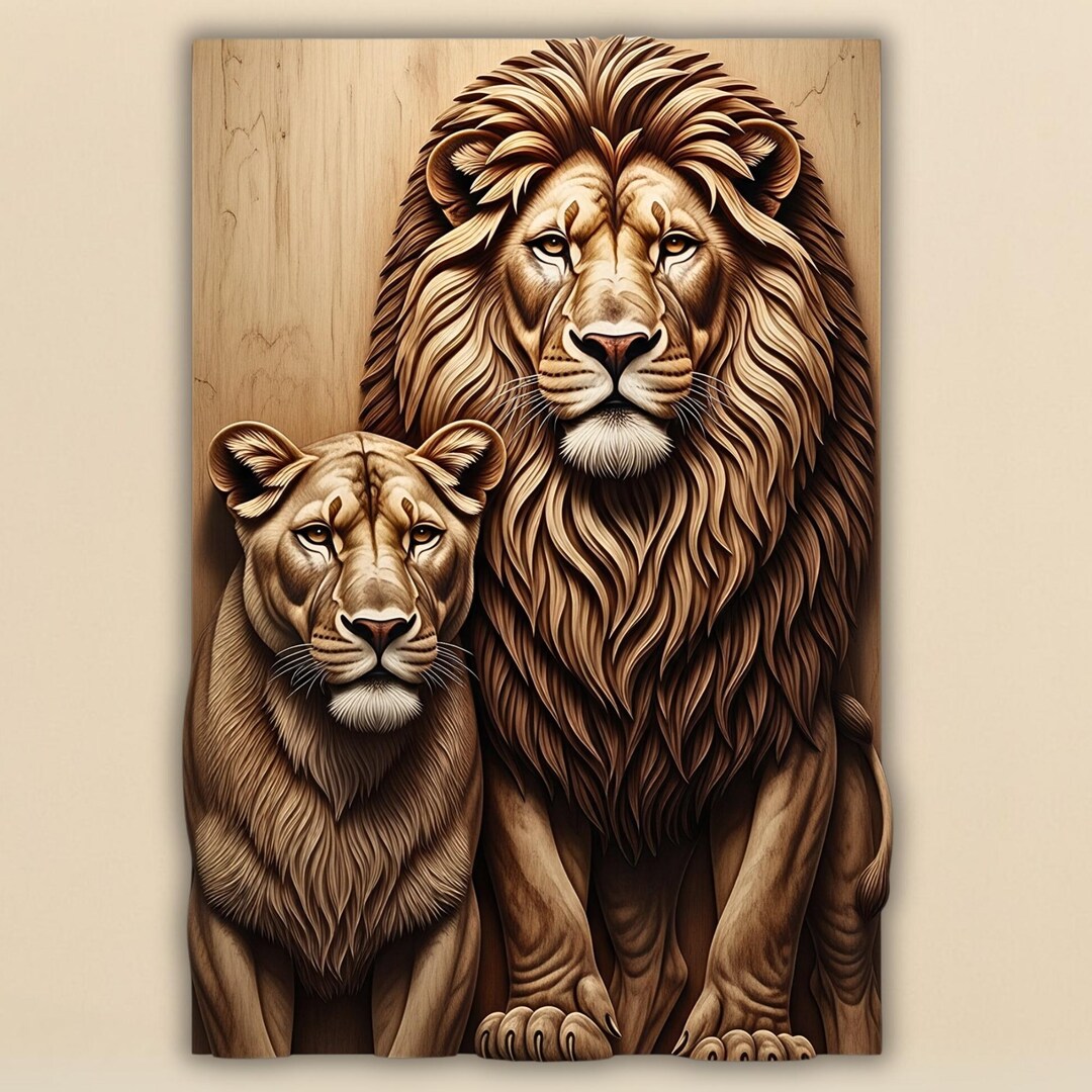 Lion and Lioness Wood Carving STL File – Majestic Wildlife CNC Relief ...