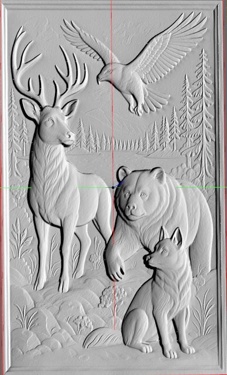 Wildlife STL File – 3D Relief Model With Deer, Bear, Wolf & Eagle | CNC ...