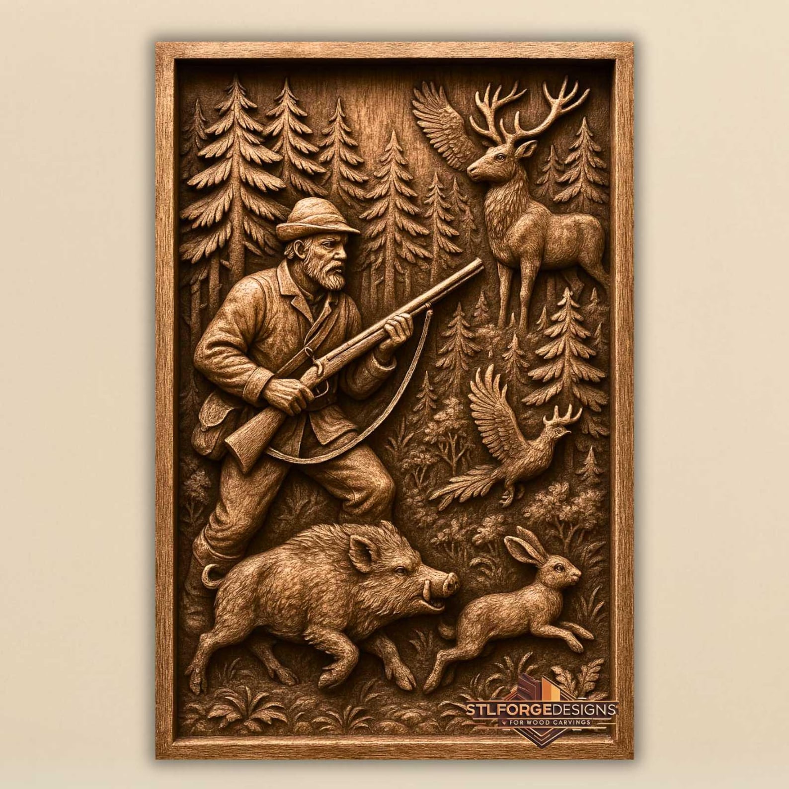 Hunter in Forest STL File | 3D Relief Model for CNC Router & Laser ...