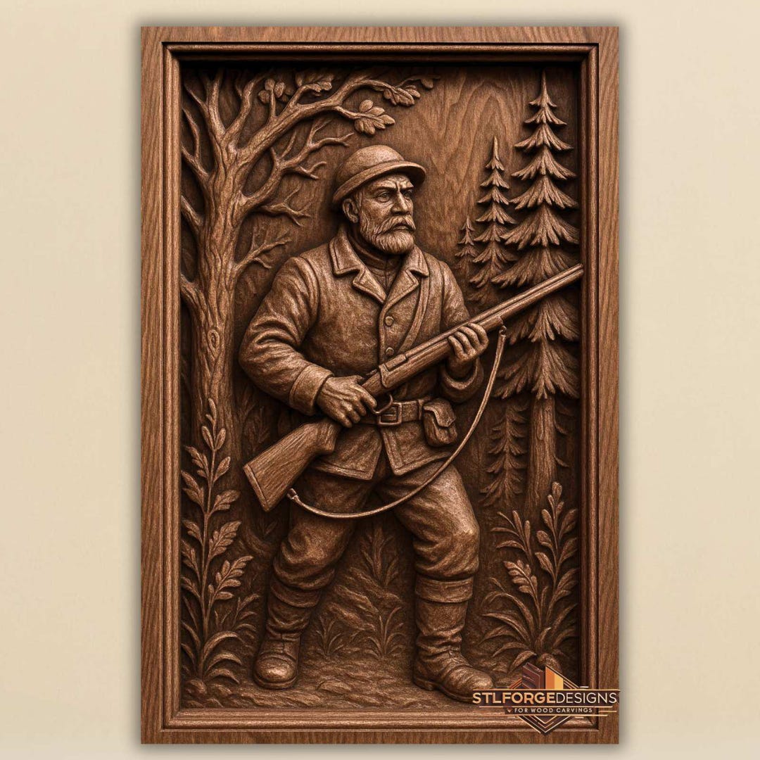 Hunter in Forest STL File | 3D Relief Model for CNC Router & Laser ...