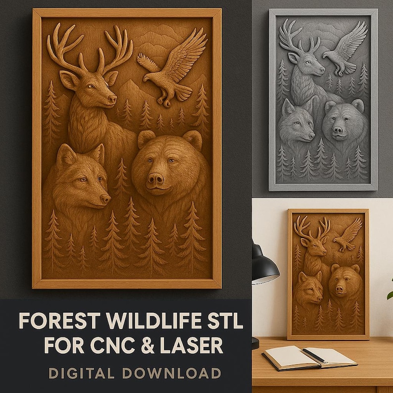Forest Wildlife Stl for Cnc Laser 3D Bear Wolf Deer Eagle Relief ...