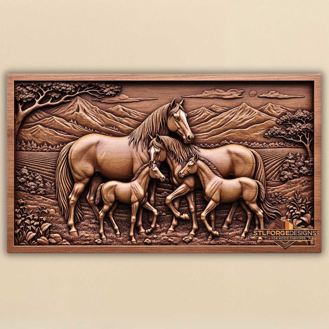 Horses in Landscape STL | 3D Relief Model for CNC & Laser | Scenic ...
