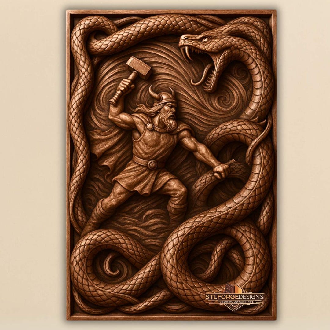 Thor Vs Midgard Serpent STL – Viking 3D Relief for CNC Router – Norse ...
