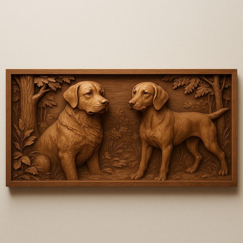 Dog STL File – 3D Relief Model of Two Dogs in Forest | CNC Router Pet ...