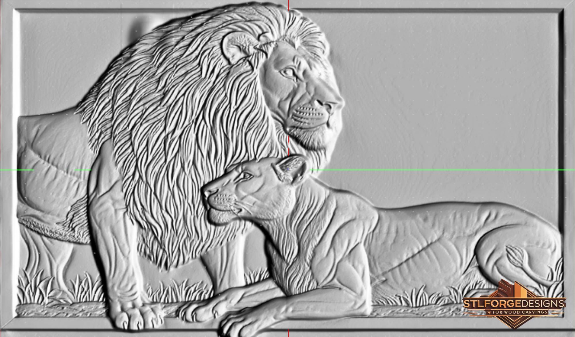Lion STL File – Lion & Lioness 3D Relief Model | CNC Router Wildlife ...