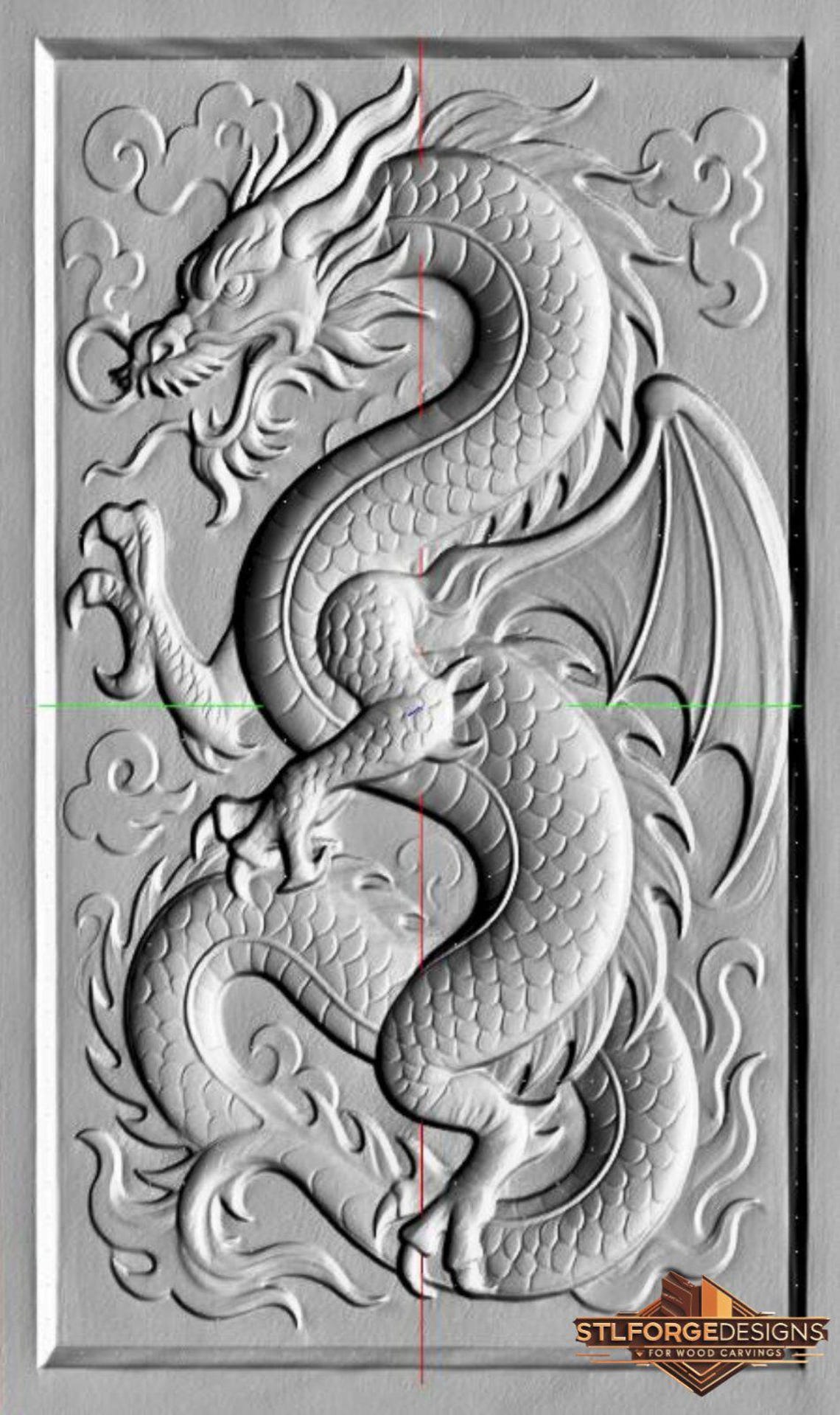 Winged Chinese Dragon 3D STL Relief: CNC Router Carving File (digital ...