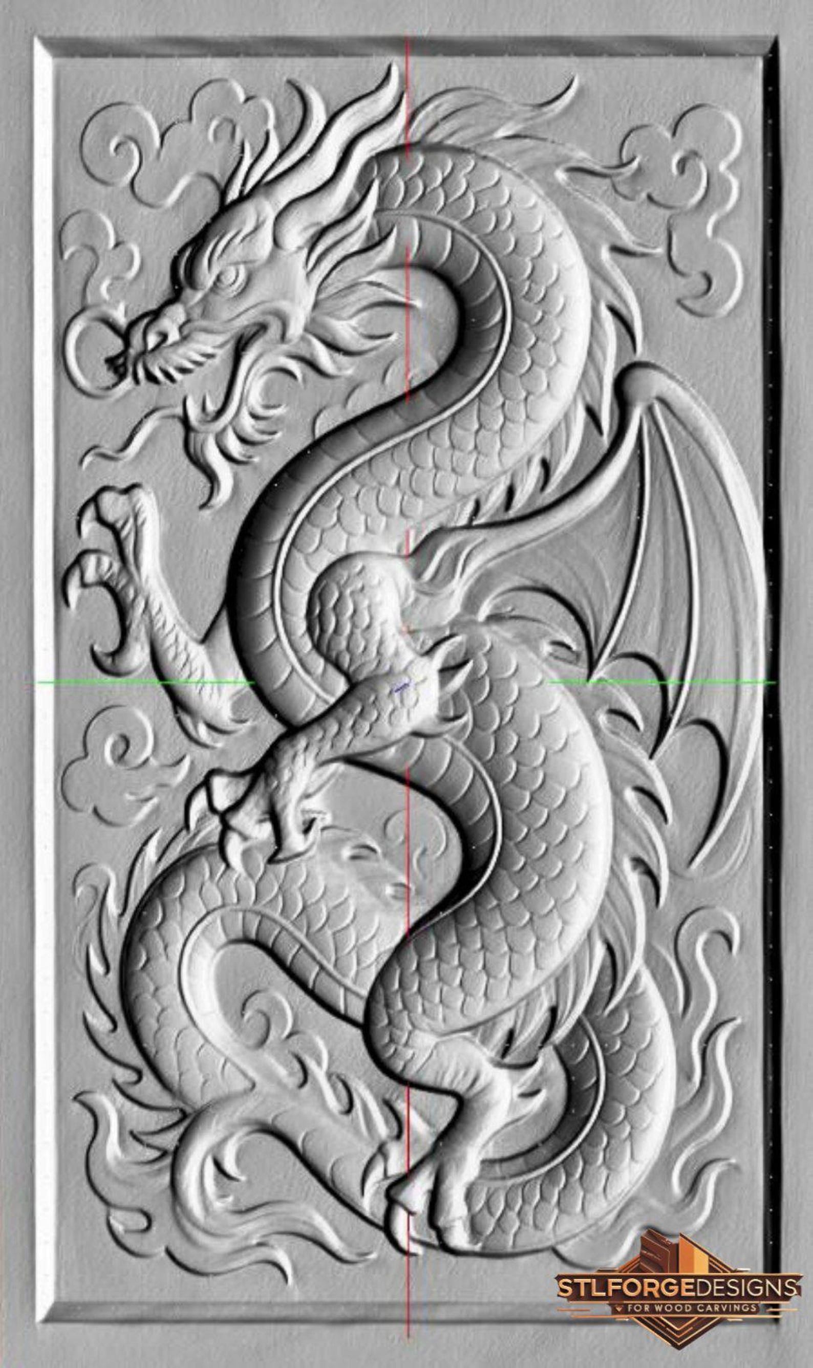 Winged Chinese Dragon 3D STL Relief: CNC Router Carving File (digital ...