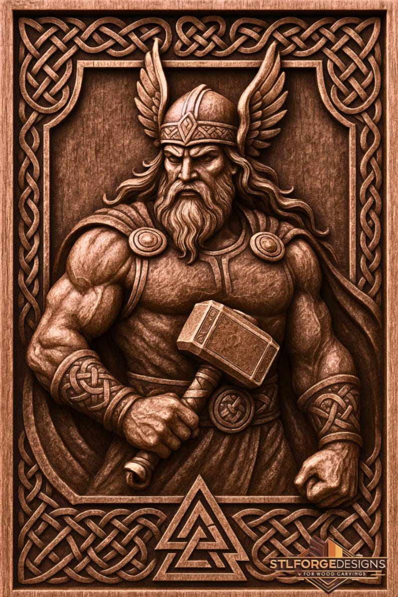 Thor Viking STL File | Norse God Mjolnir Relief | CNC Router 3D Model ...