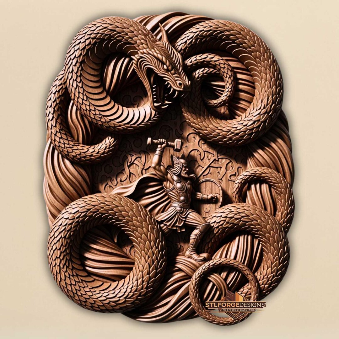 Thor Vs Jörmungandr STL – Norse Mythology 3D Relief for CNC Router ...