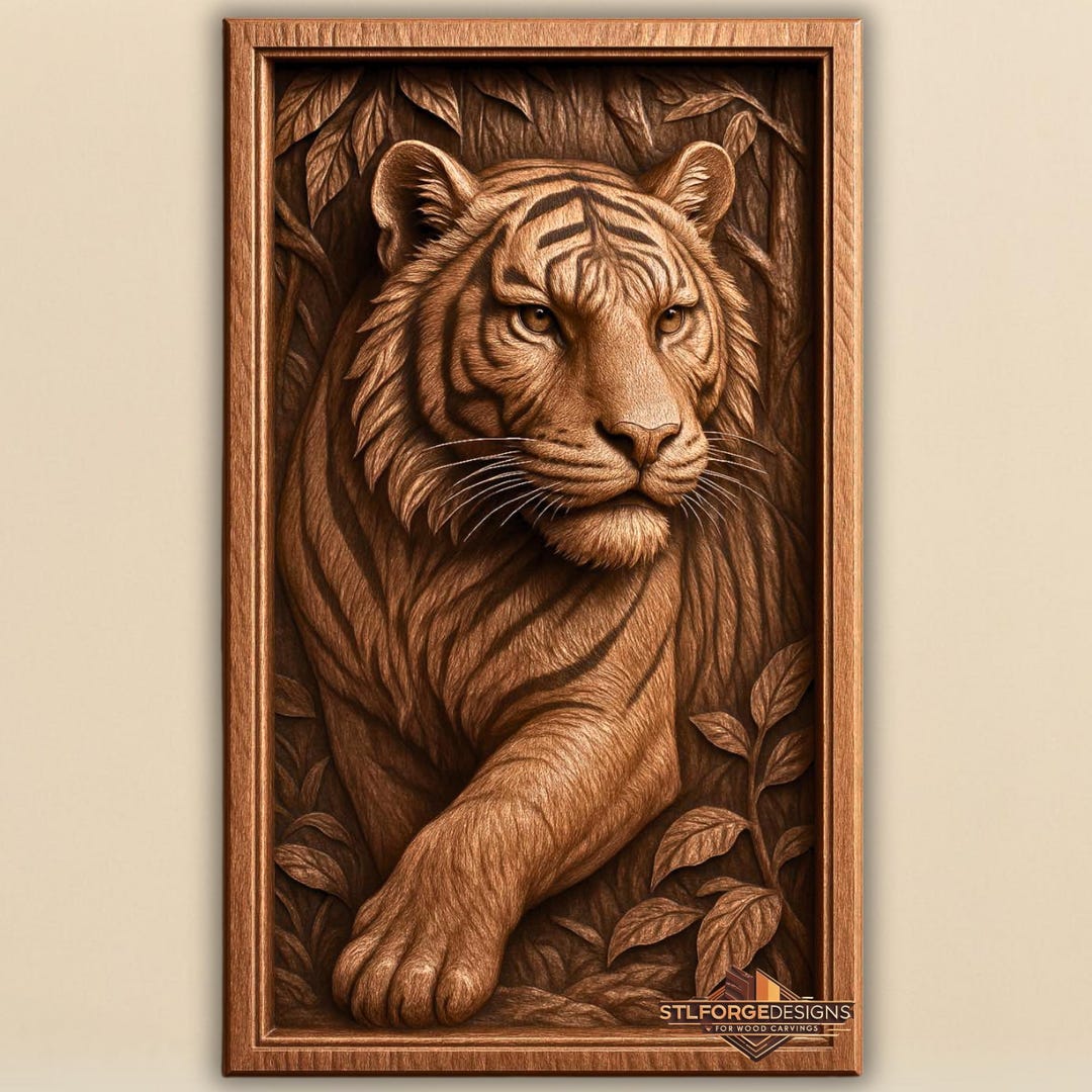 Tiger 3D Relief STL File: CNC Laser Engraving, Wildlife Art (digital ...