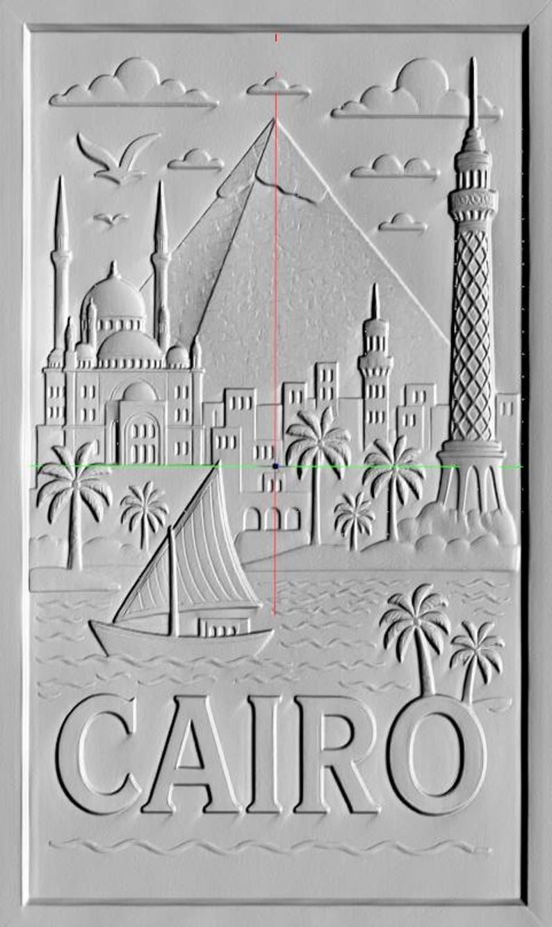 Cairo Egypt Landmark Wood Carving: Pyramid, Mosque, Nile Scene (STL ...