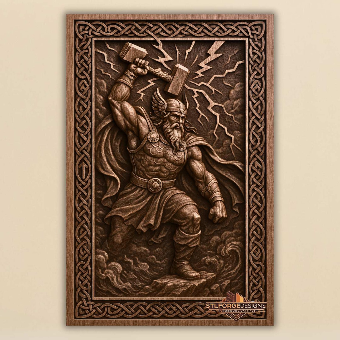 Norse Mythology Thor Bas Relief STL | Viking God Hammer 3D Model | CNC ...