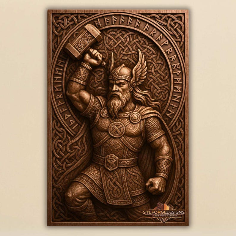 Thor Norse God STL – Viking 3D Relief for CNC Router – Mjölnir Hammer ...