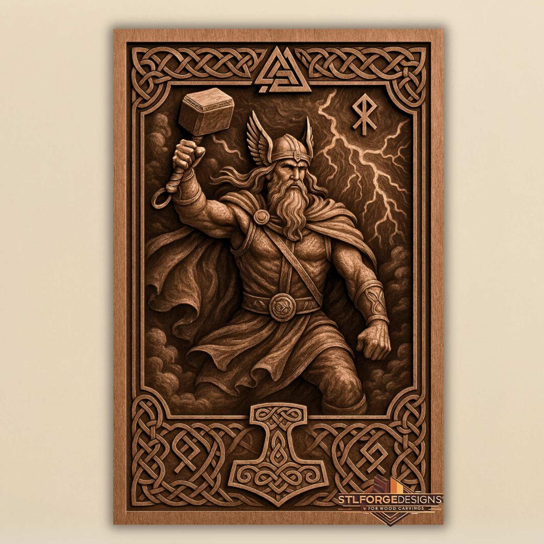 Thor Mjolnir STL File for CNC Router • Norse Mythology Bas Relief ...