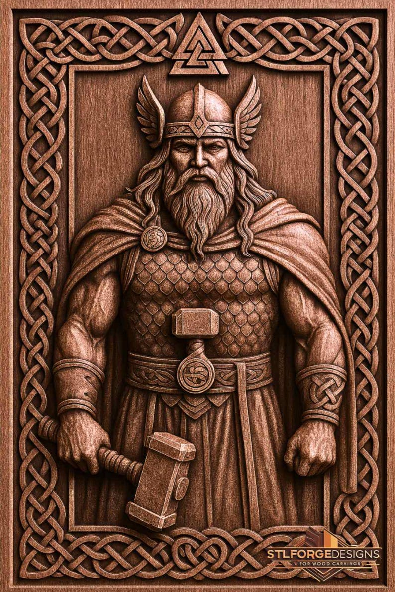 Thor Viking STL | Norse God Relief for CNC | Mjolnir Hammer Wall Art ...