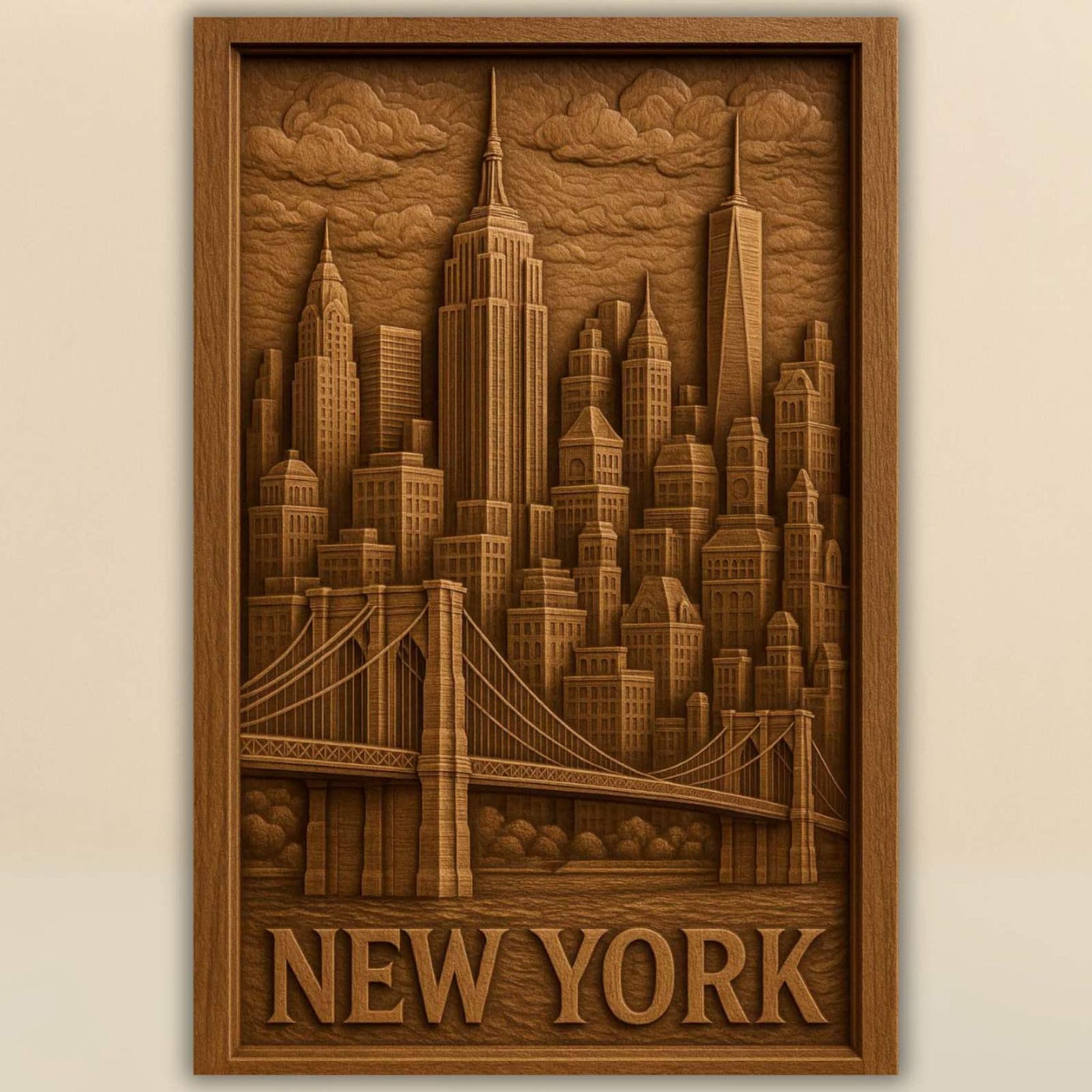 New York STL File – 3D Relief Model of NYC Skyline & Manhattan Bridge ...