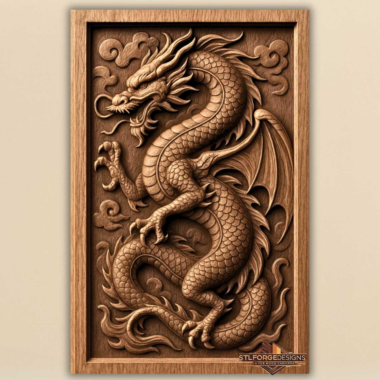 Winged Chinese Dragon 3D STL Relief: CNC Router Carving File (digital ...