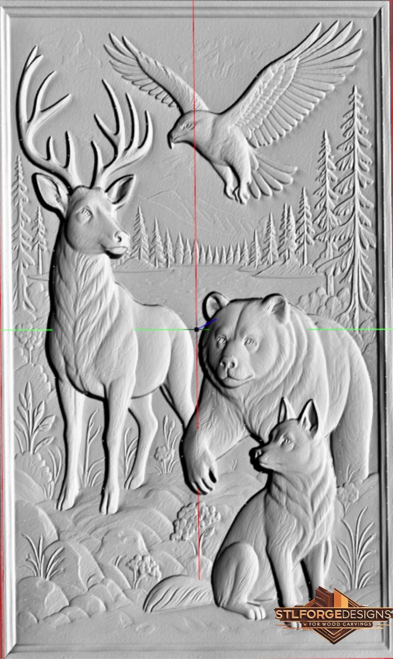Wildlife STL File – 3D Relief Model With Deer, Bear, Wolf & Eagle | CNC ...