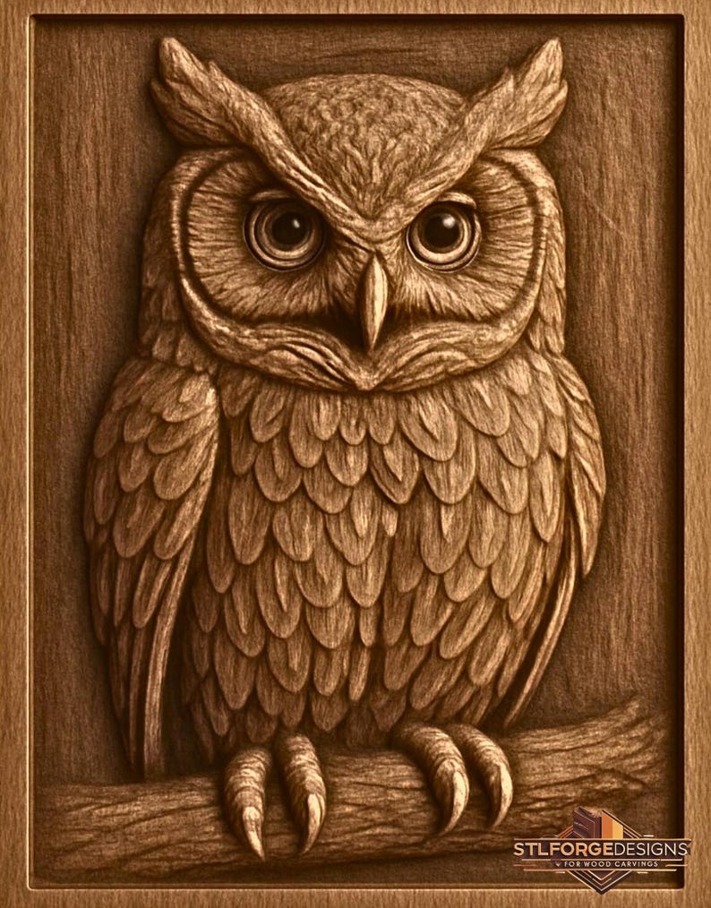 Owl STL File – 3D Relief Model of Owl on Branch | CNC Router Wildlife ...