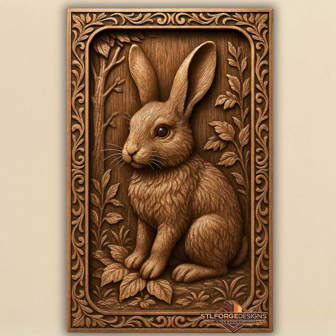 Rabbit 3D STL File: CNC Wood Carving Bas-relief (digital Download ...