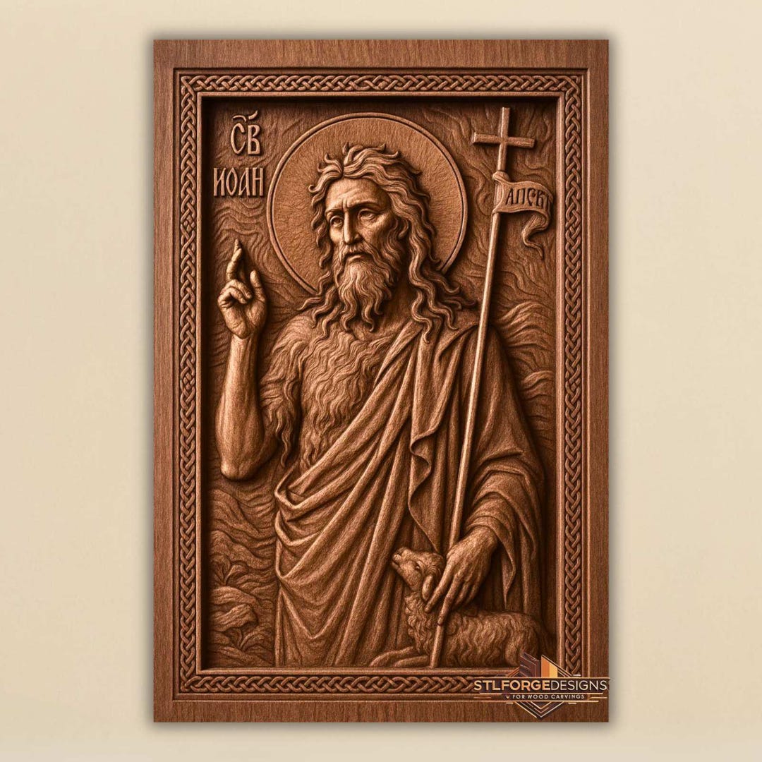St John the Baptist Icon STL | Christian Bas Relief Model | CNC Wood ...