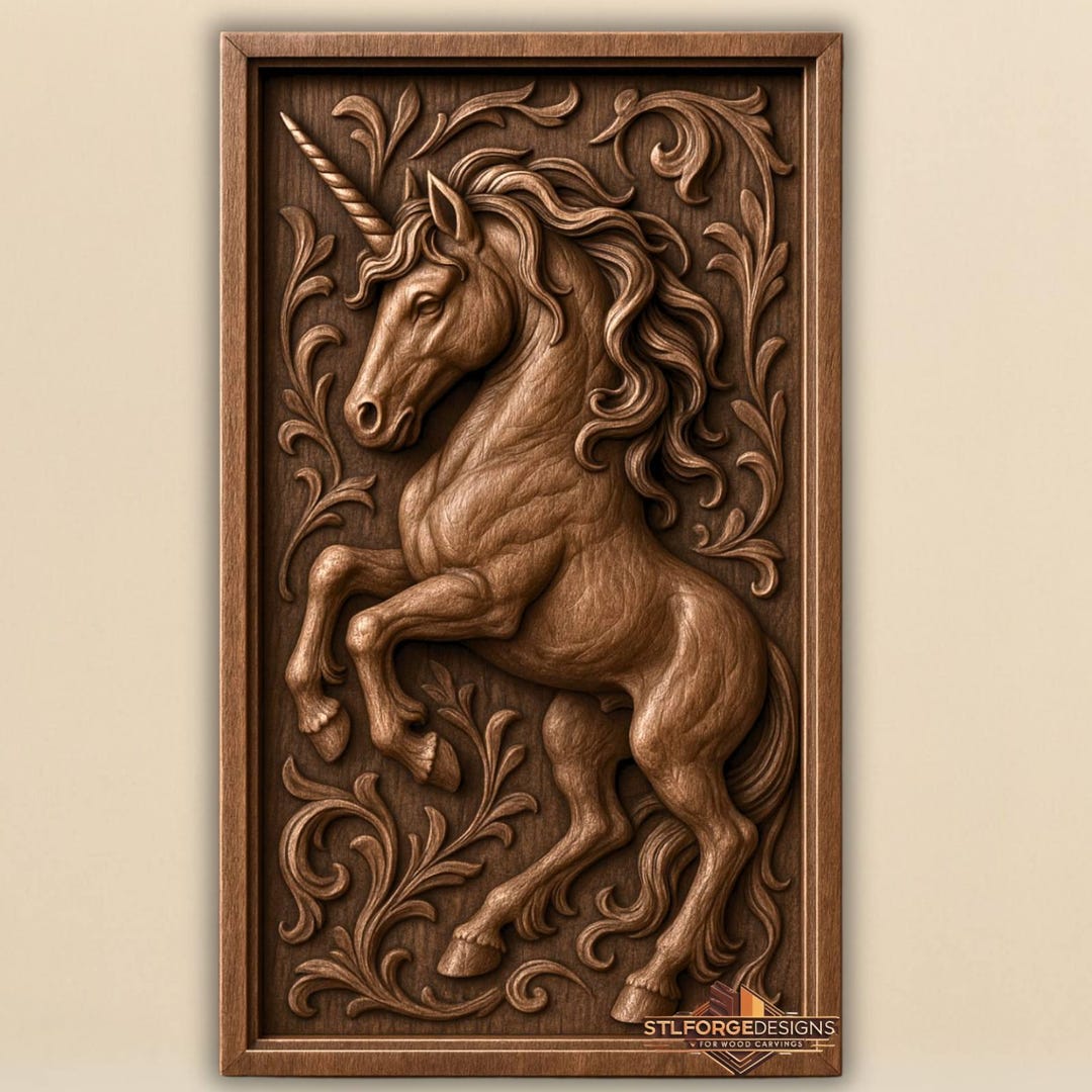Unicorn STL File: 3D Relief Panel for CNC Laser Engraving (digital ...