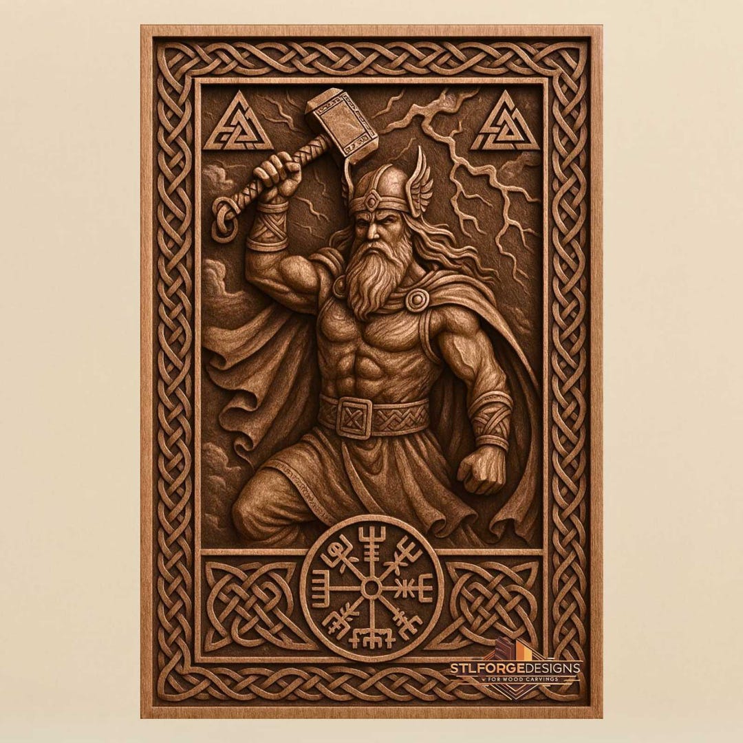 Thor Vegvisir STL File for CNC Router • Norse Mythology Bas Relief ...