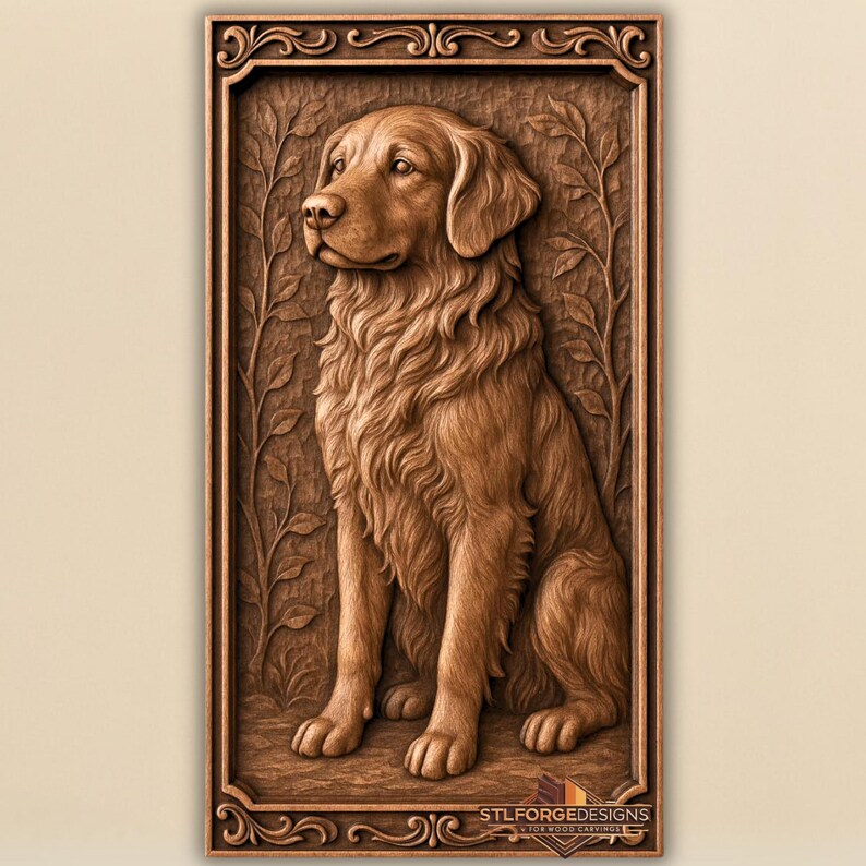 Golden Retriever STL File: 3D Dog Relief Panel for CNC Router - Etsy
