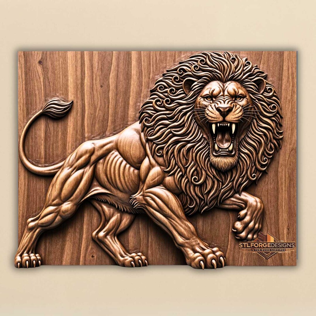 Roaring Lion 3D STL Relief | Wildlife CNC Wood Carving File - Etsy