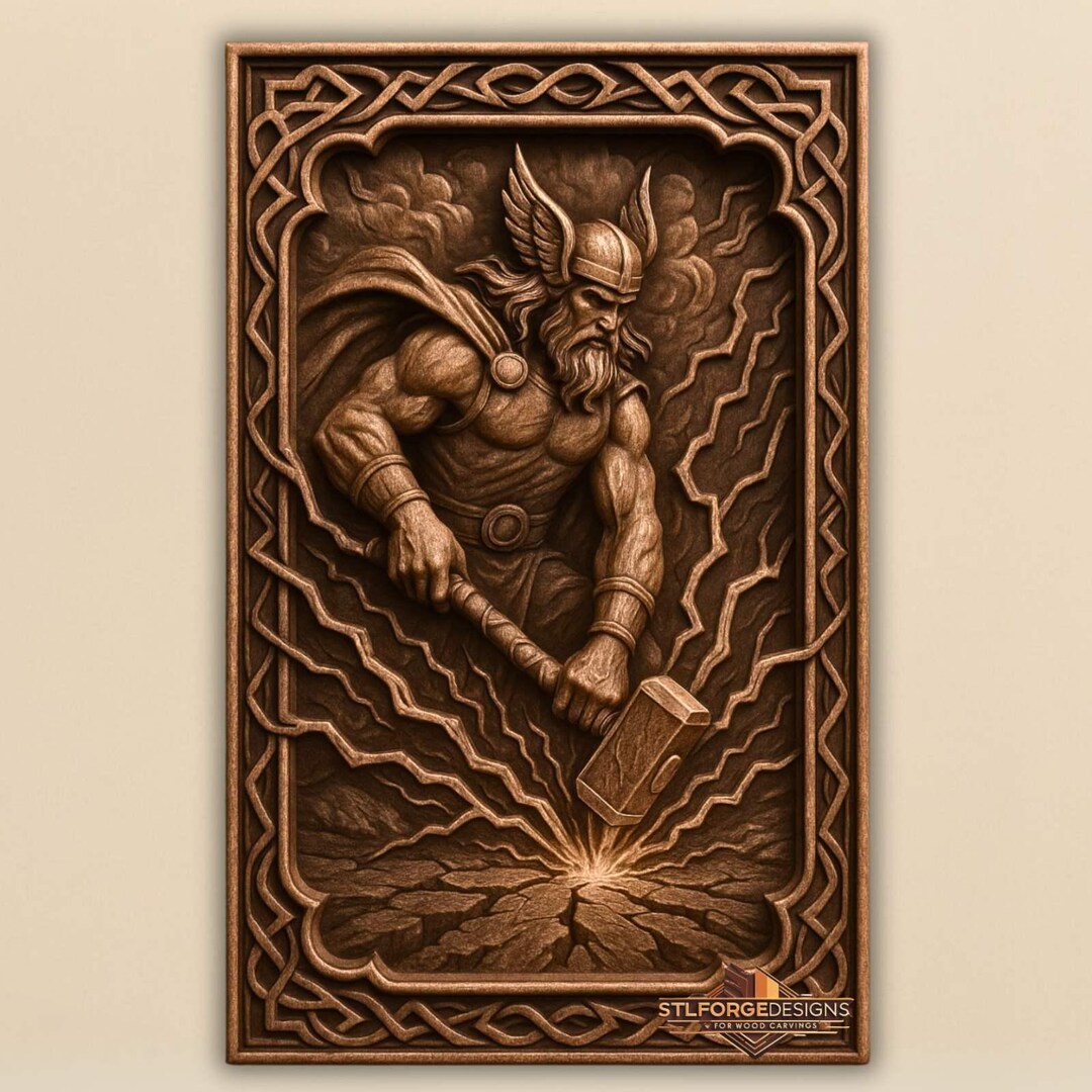Viking Lightning Warrior STL | Thor Hammer Relief | CNC Ready 3D Model ...
