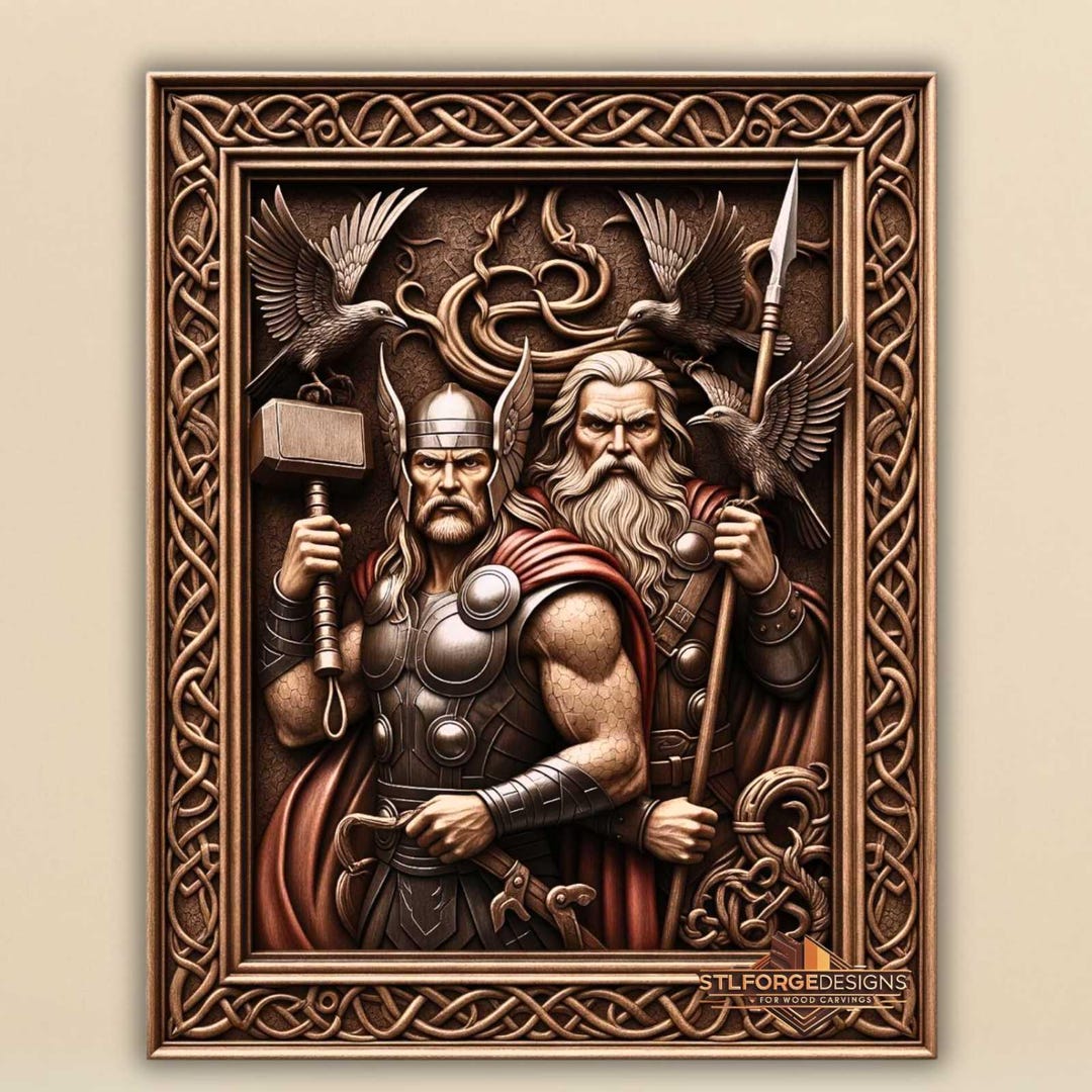 Thor Odin Viking Relief – Norse Mythology CNC Carving – Digital ...