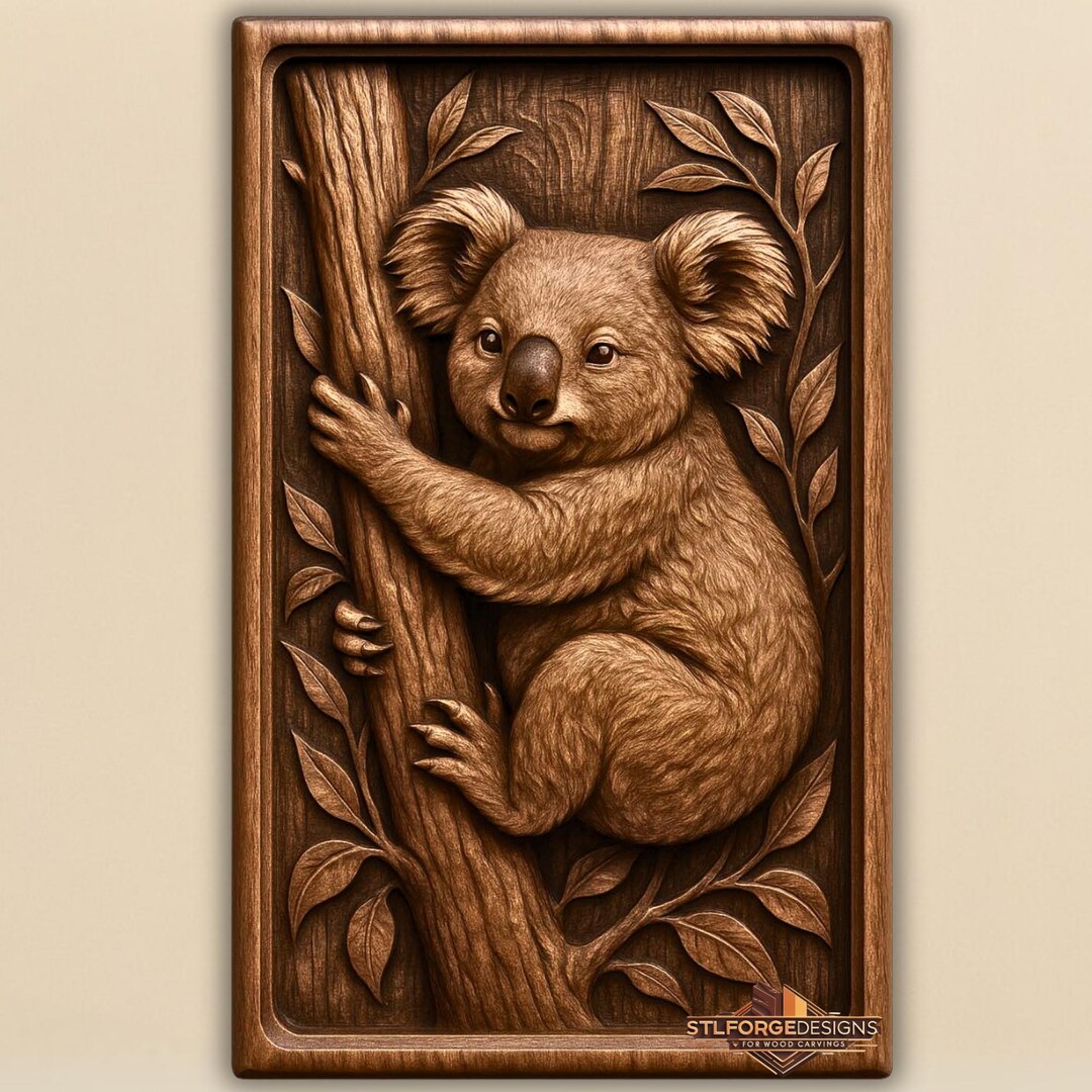 Koala 3D STL File: CNC Wood Carving, Animal Wall Art (digital Download ...