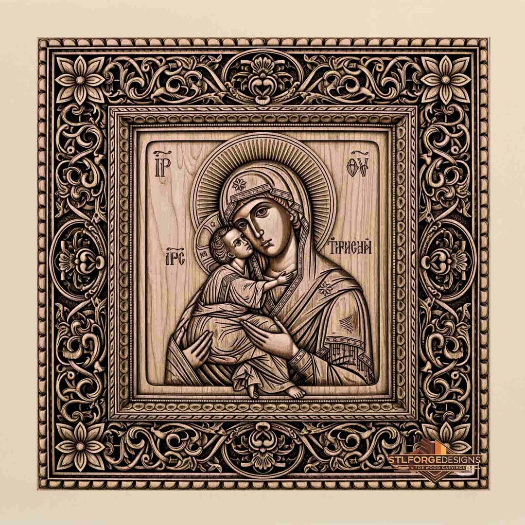 Virgin Mary & Child Icon STL File – Orthodox Christian 3D Relief With ...