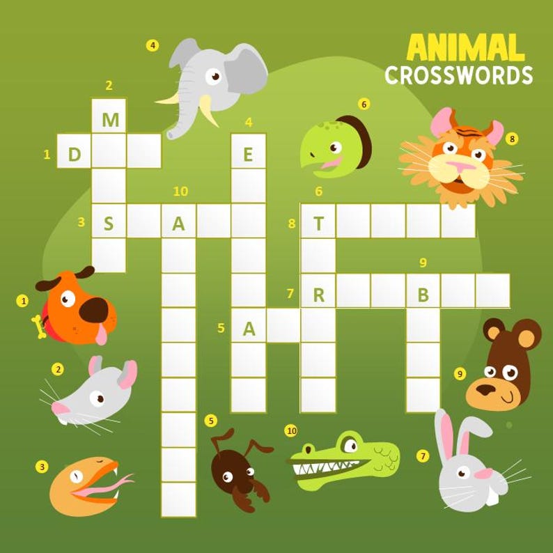 Animal Crossword Puzzle Pack for Kids - Etsy